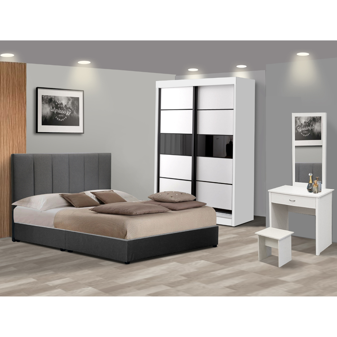 Alexa Bedroom Set ~ Bedframe + Wardrobe + Dressing Table & Stool + Sid ...